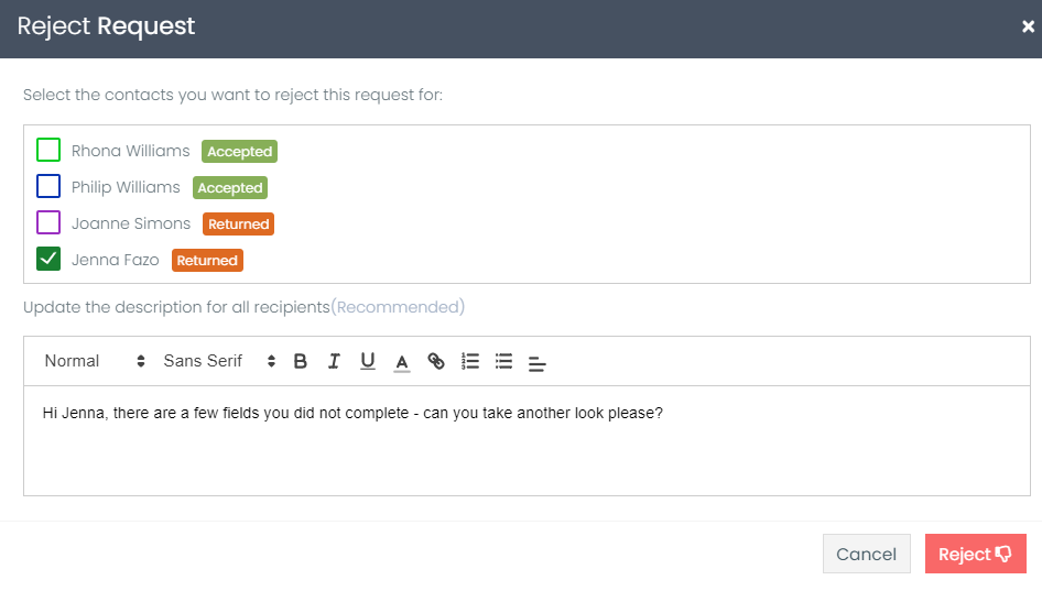 Approving or Rejecting Request Documents